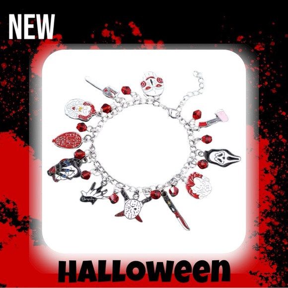 Jewelry | New Halloween Vintage Silver Plated Horror Charm Bracelet ...
